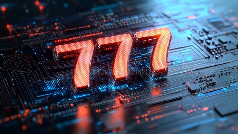 Glowing Digital Number 777 on Futuristic Circuit Board, Concept of ...