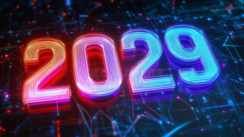 Glowing Digital Number 2029 Futuristic Style Digital Abstract ...