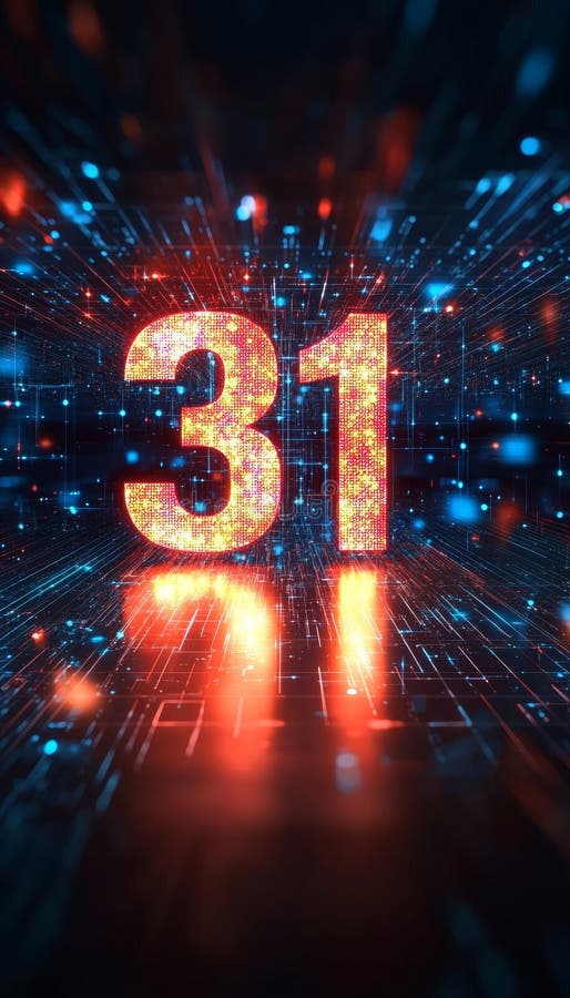 Glowing Digital Number 31 in Futuristic Style on Digital Abstract ...