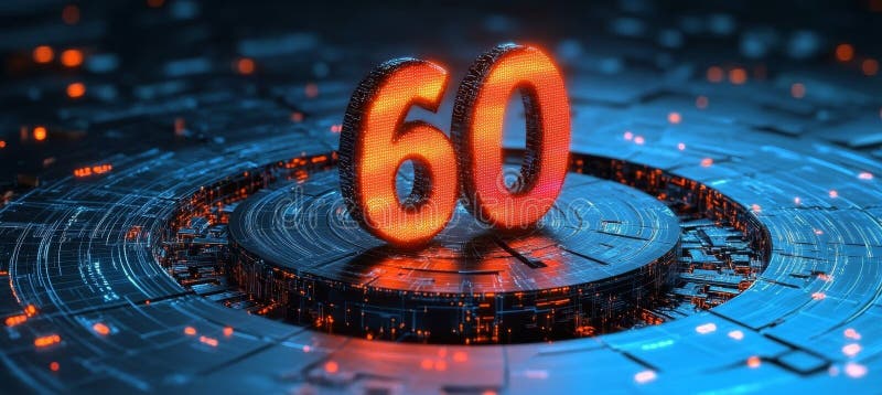 Glowing Digital Number 60 in Futuristic Style Against Abstract ...