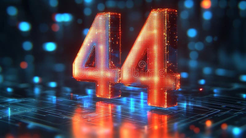 Glowing Digital Number 44 on a Futuristic Technological Background ...