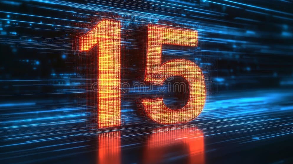 Glowing Digital Number 15 on a Futuristic Technology Background with ...