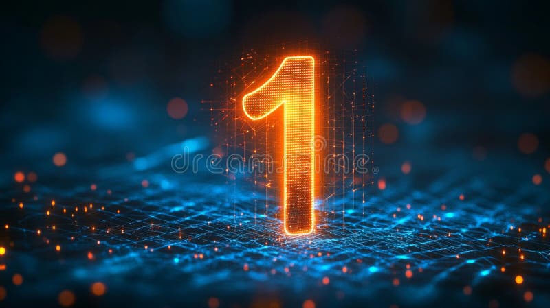 Glowing Digital Number One on a Futuristic, Abstract Background with ...