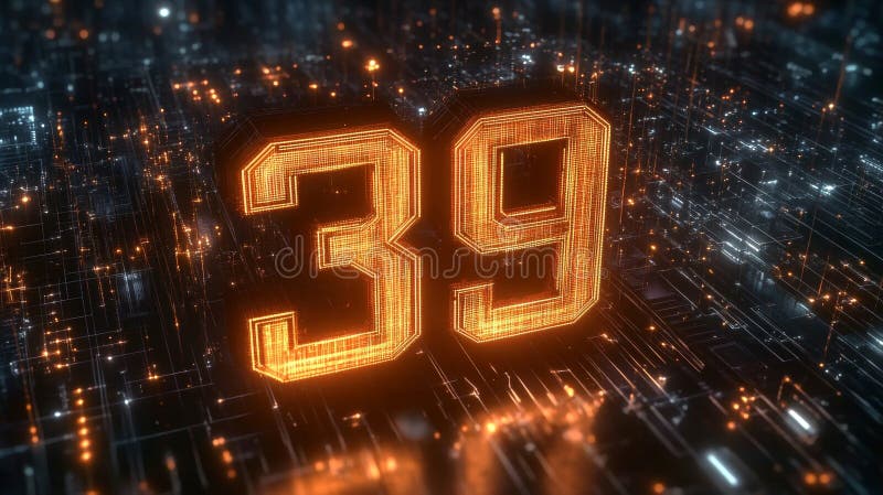 Glowing Digital Number 39 Representation of Futuristic Technology and ...