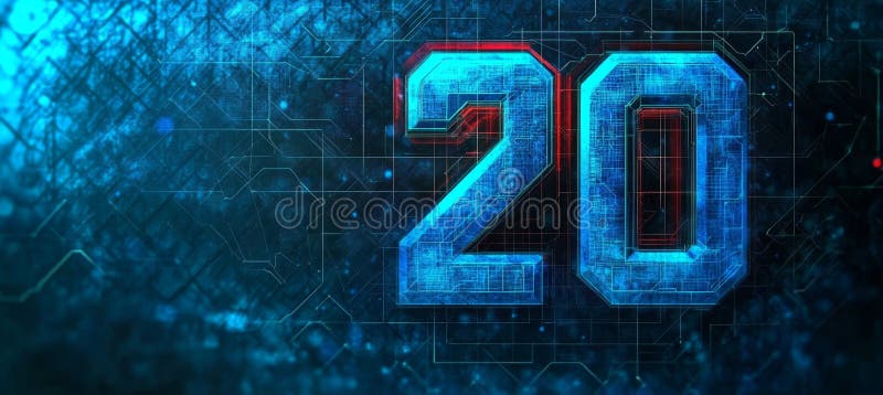 Glowing Digital Number 20 on a Sci-Fi Abstract Technology Background ...