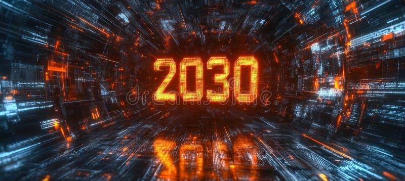 2030 in Glowing Digital Numbers on Futuristic Background, Concept for ...
