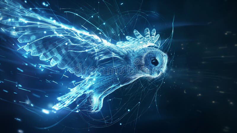 Glowing Digital Owl in Flight Stock Image - Image of dynamic, fantasy ...