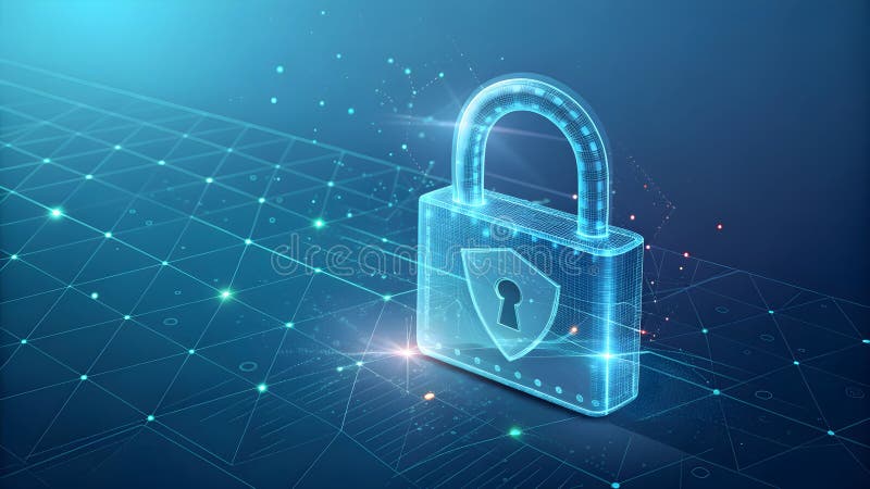 Glowing Digital Padlock with Shield Emblem and Network Nodes – Cybersecurity and Data Protection ...