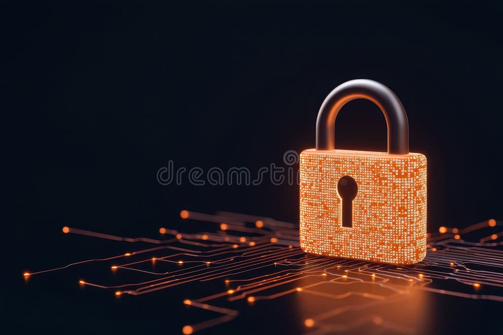 A Glowing Digital Padlock Surrounded by Holographic Encryption Codes ...
