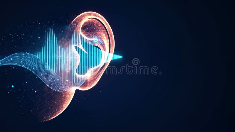 Human Ear Receiving Sound Waves on Dark Blue Background Stock Footage ...