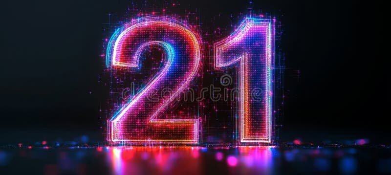 Glowing Digital Pink and Blue Number 21 in Futuristic Style on Digital ...