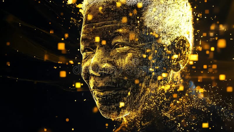 Glowing Digital Portrait with Gold Particle Effects Stock Footage ...