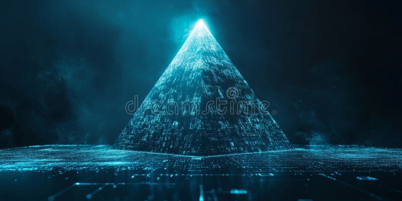 Glowing Digital Pyramid with Abstract Blue Light Effects Stock ...