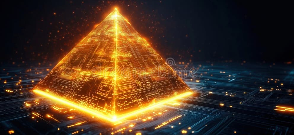 Glowing Digital Pyramid with Circuit Patterns and Light Effects ...