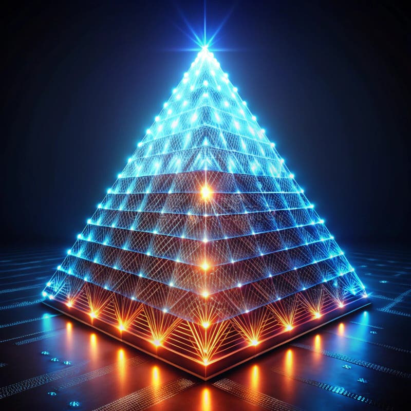 Glowing Digital Pyramid with Shifting Light Patterns Stock Illustration ...