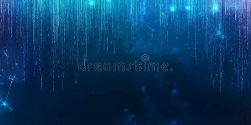Glowing Digital Rain Composed of Numbers and Symbols is Falling Against ...