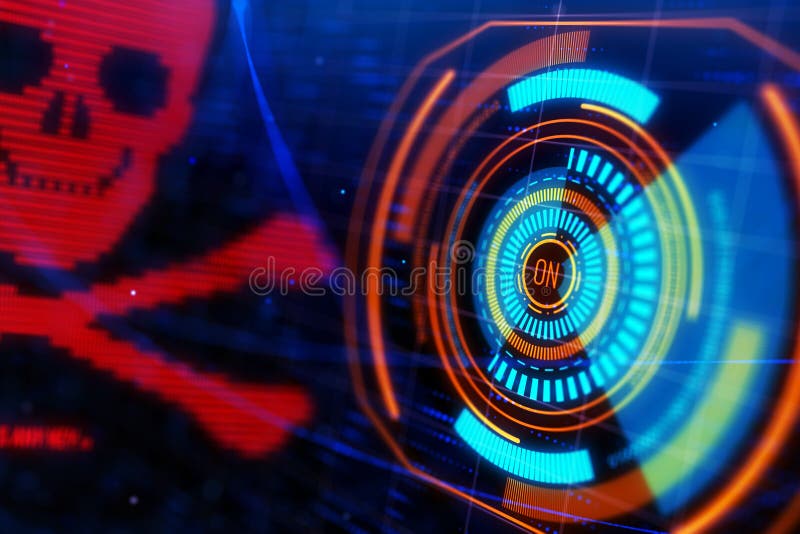 Glowing Digital Skull Backdrop Stock Illustration - Illustration of ...