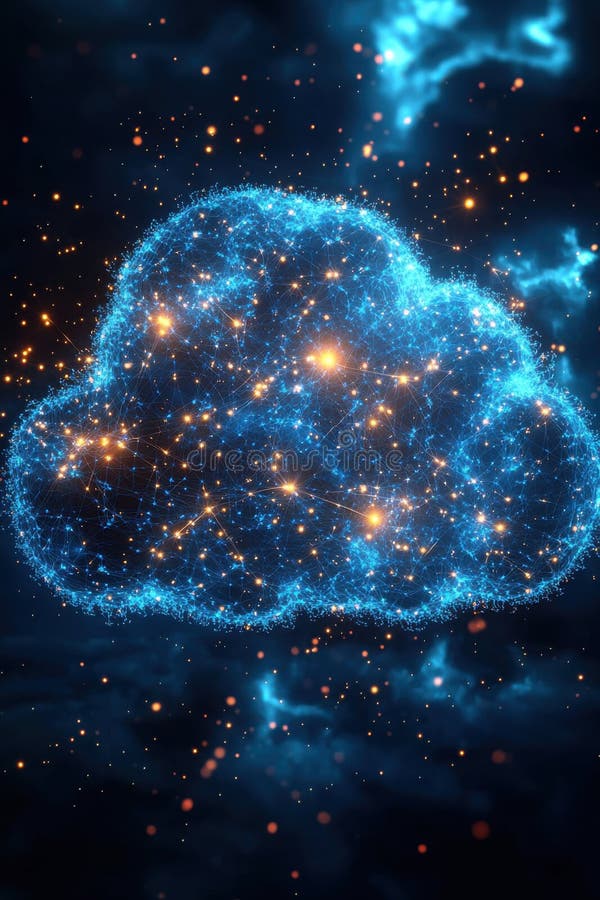 Abstract Digital Cloud Representation with Luminous Connections and ...