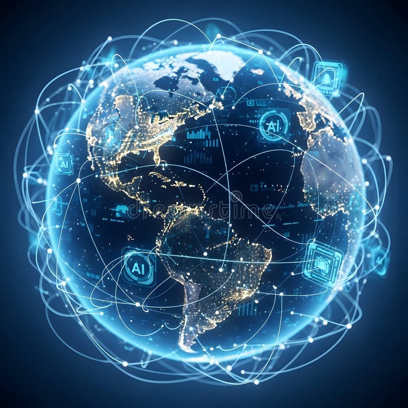 AI powered globe. stock illustration. Illustration of network - 389403784