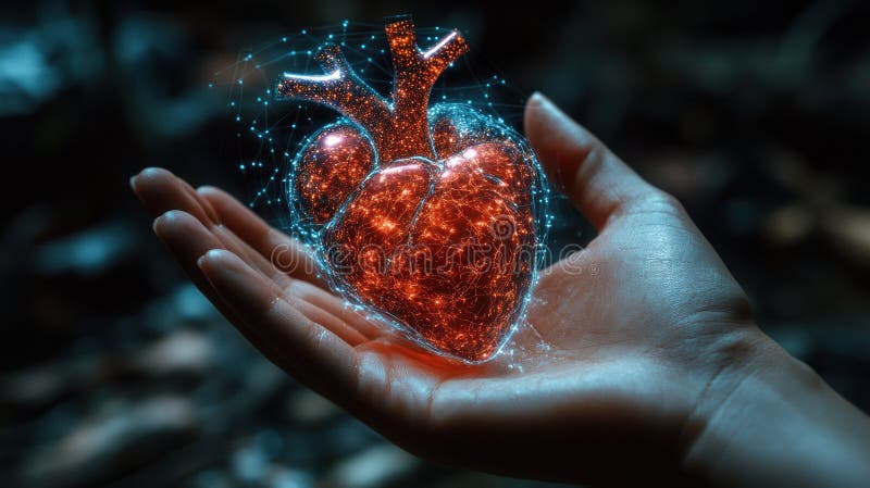 Digital Heart in Hand: Futuristic Healthcare Concept Stock Illustration ...