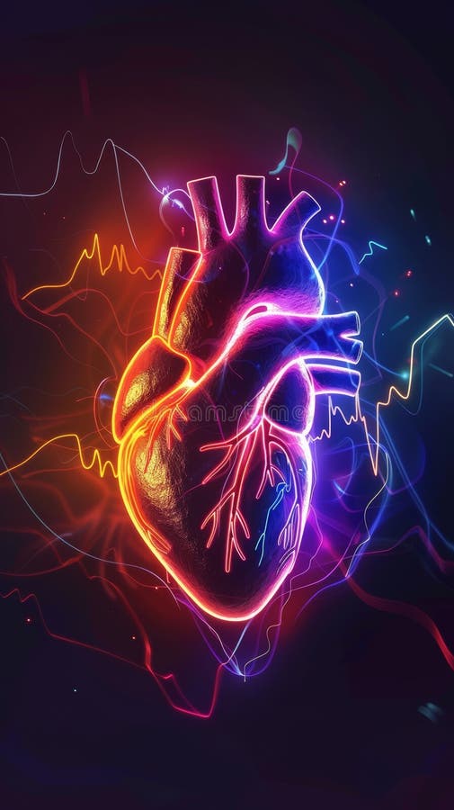 Glowing Digital Representation of a Human Heart, Medical Illustration ...