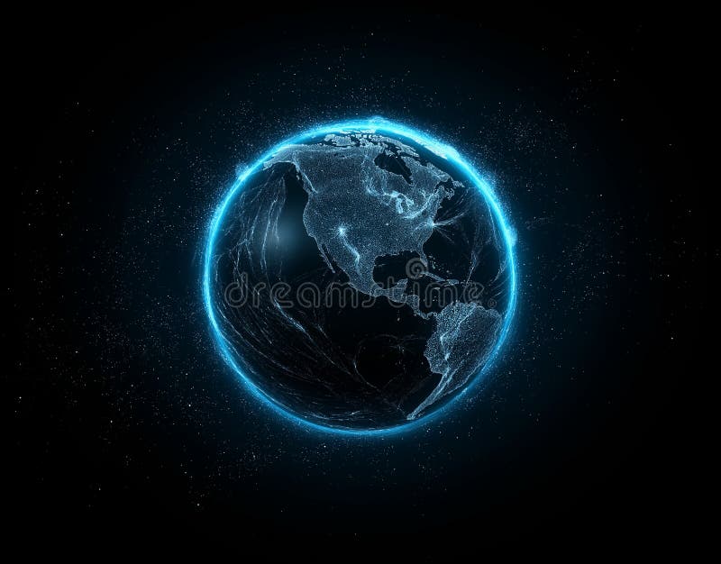 Glowing Digital Representation of Planet Earth, Showcasing Intricate ...