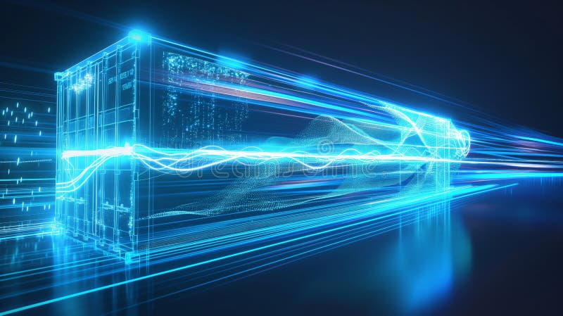 Digital Shipping Container with Data Streams Stock Photo - Image of ...