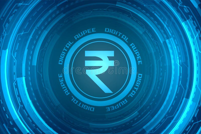 Glowing Digital Rupee Symbol in Futuristic Concept Background Stock ...