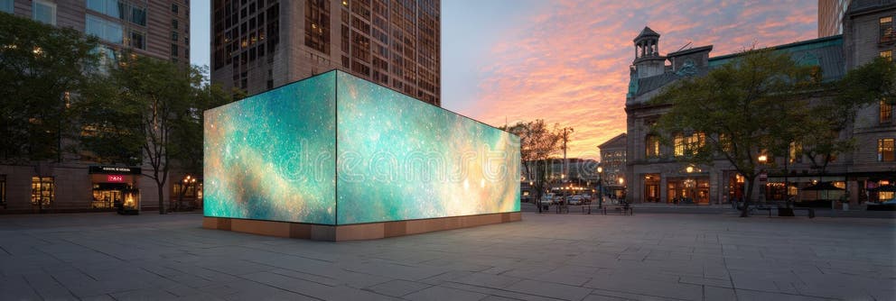 Glowing Digital Screen in Open Plaza at Sunset with Ample Space for ...