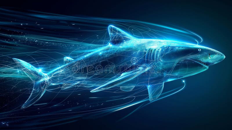 Glowing Blue Neon Shark Digital Art Abstract Illustration Stock Photos ...