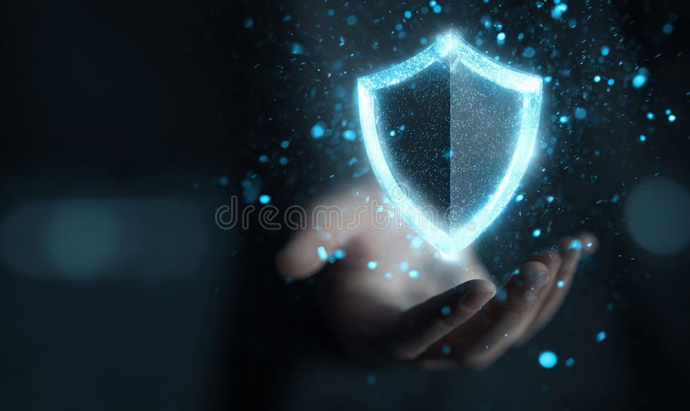 A Glowing Digital Shield Held by a Hand, Symbolizing Cybersecurity and ...