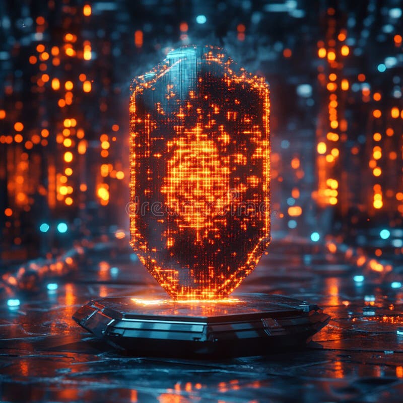 Glowing Digital Shield in Neon-Infused Cyber Environment. Stock ...