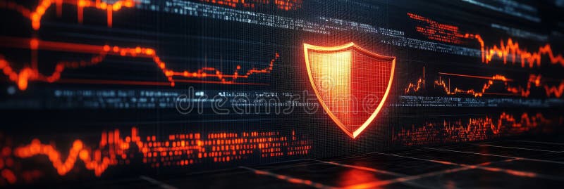 Glowing Digital Shield Protecting Financial Charts Against a Dark ...