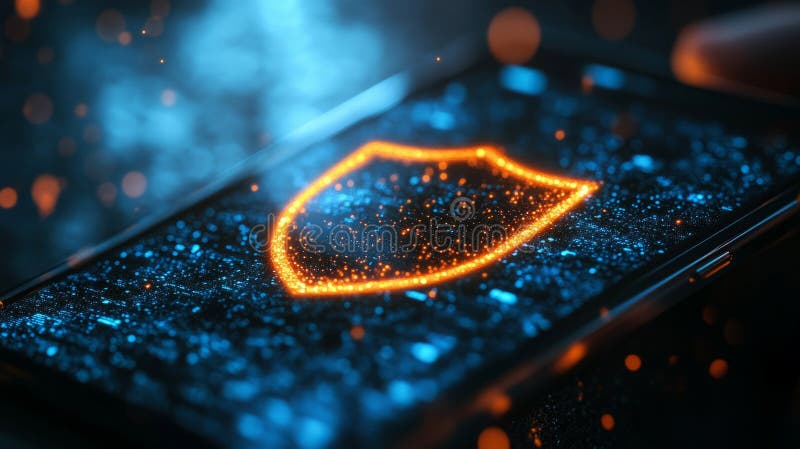 Glowing Digital Shield on Smartphone Screen, Cyber Security Concept ...