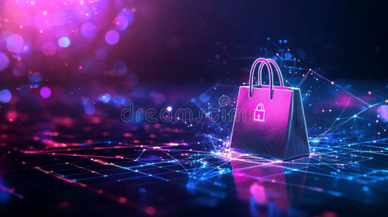 A Glowing and Digital Shopping Bag Symbolizing E-commerce. Stock Photo ...