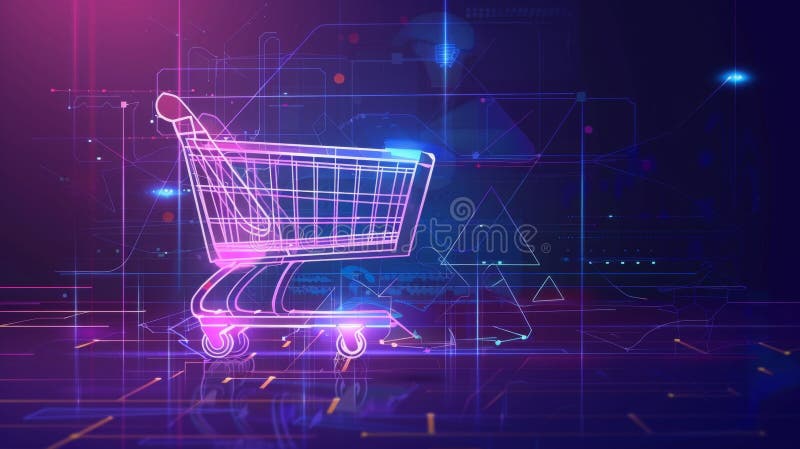 Futuristic Digital Shopping Cart Symbol for E-Commerce and Online ...