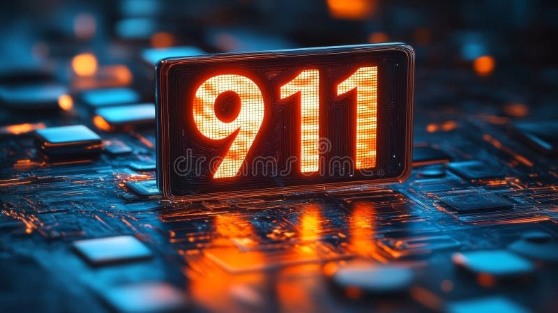 Glowing Digital 911 Sign a Concept of Technology, Emergency Response ...
