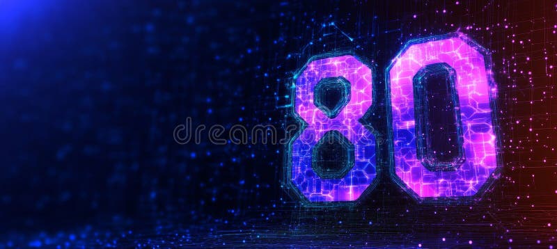 Glowing Digital Single Big 3D Number 80 in Futuristic Style on Digital ...