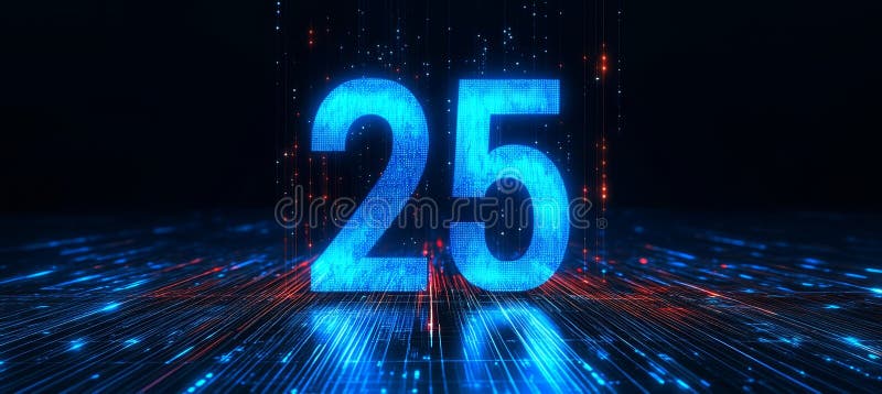 Glowing Digital Single Number 25. Blue Hologram Twenty Five, Twenty ...