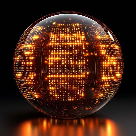 Glowing Digital Sphere, Abstract Concept of Global Network, Data Flow, and Binary Code. Perfect ...