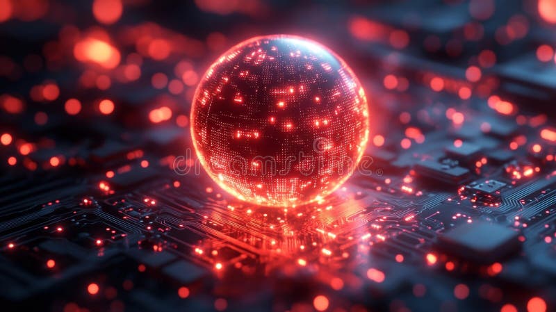 Glowing Digital Sphere on Circuit Board Stock Illustration ...