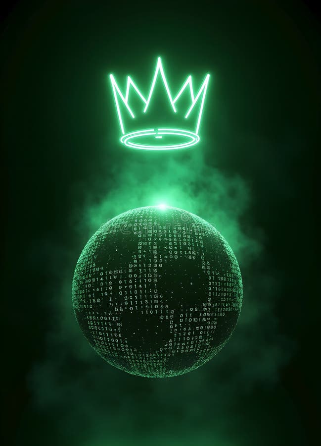 Digital Data Ball with Crown in Matrix Style Stock Illustration ...