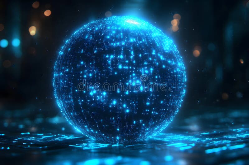 Futuristic Blue Digital Sphere in a Neon Cybernetic Environment for ...