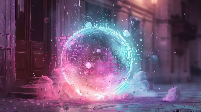 A Glowing, Digital Sphere Emanating Light and Particles in a Mystical ...