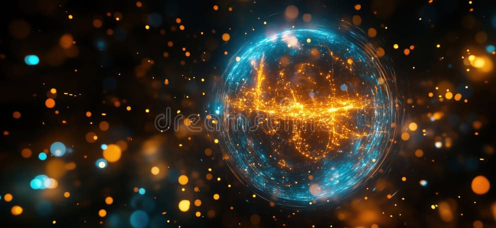 Glowing Digital Sphere with Interconnected Lights and Particles in Cosmic Background Stock Image ...