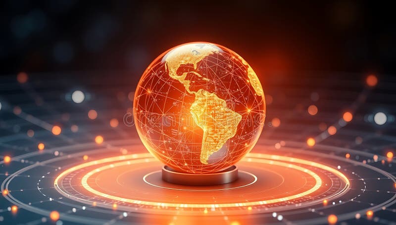 Illuminated Global Network Sphere Digital Technology Stock Illustration ...