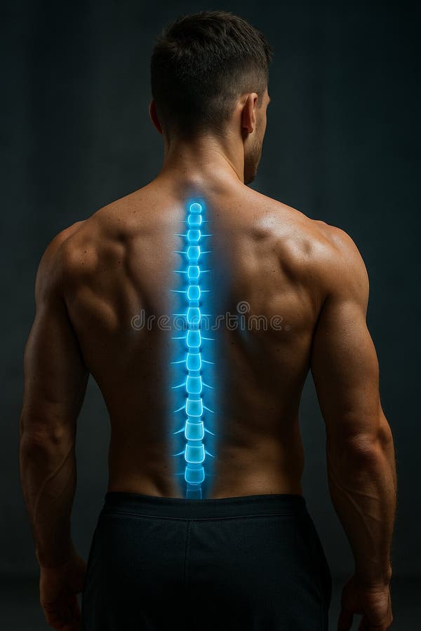 Glowing Digital Spine on Muscular Back Stock Illustration ...