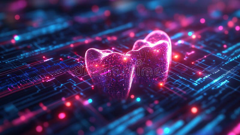 Glowing Digital Teeth on a Circuit Board, Representing Dental ...