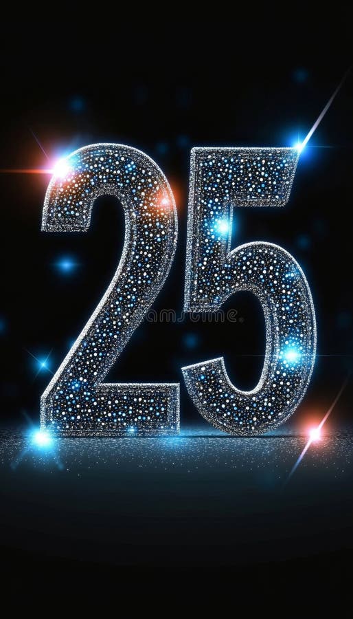 Glowing, Digital, Three-Dimensional Number 25 Render on Abstract ...