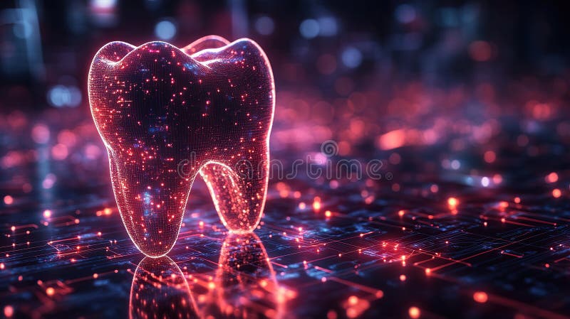 Glowing Digital Tooth on a Circuit Board Stock Illustration ...
